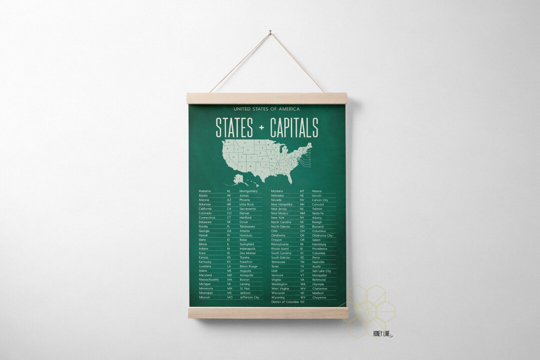 US States and Capitals Classroom Poster or Homeschool Decor With Hanger ...