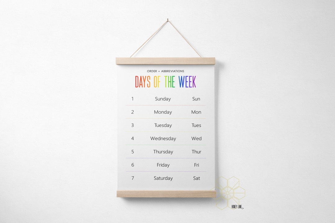 Rainbow Style Days of the Week Classroom Poster or Homeschool Decor ...