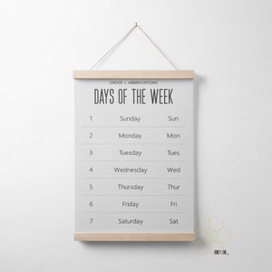 Days of the Week Classroom Poster or Homeschool Decor With Hanger Frame ...