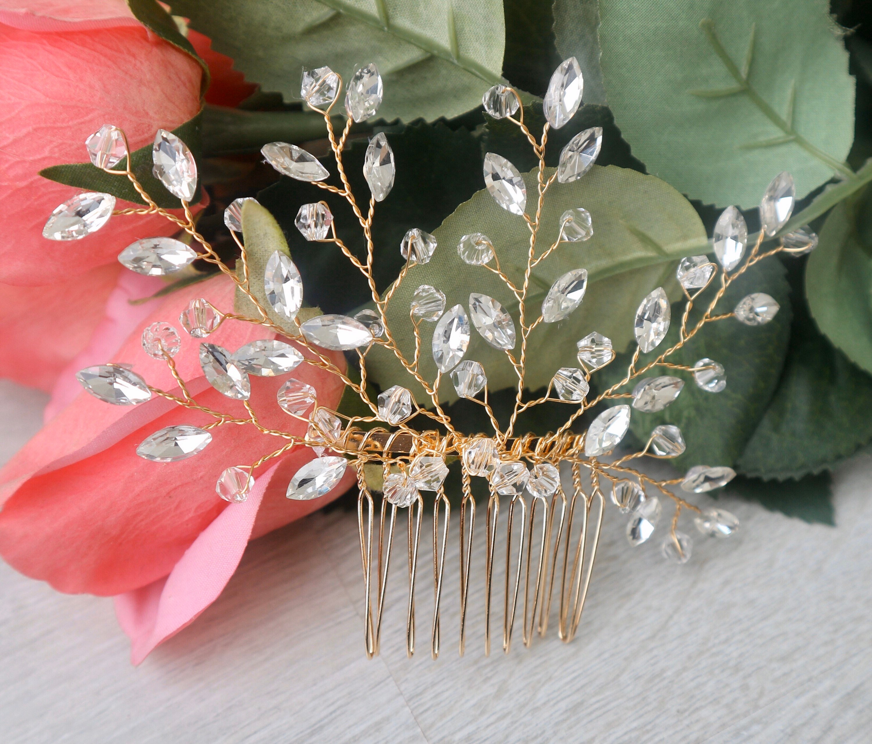 Gold Bridal Hair Comb Gold Vine Wire Hair Comb Crystal Hair | Etsy