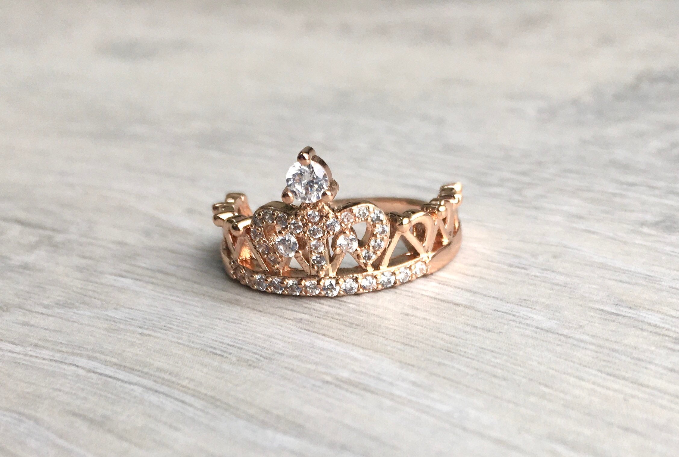 Rose Gold Crown Ring Diamanté Crystal Crown Ring Princess Ring | Etsy