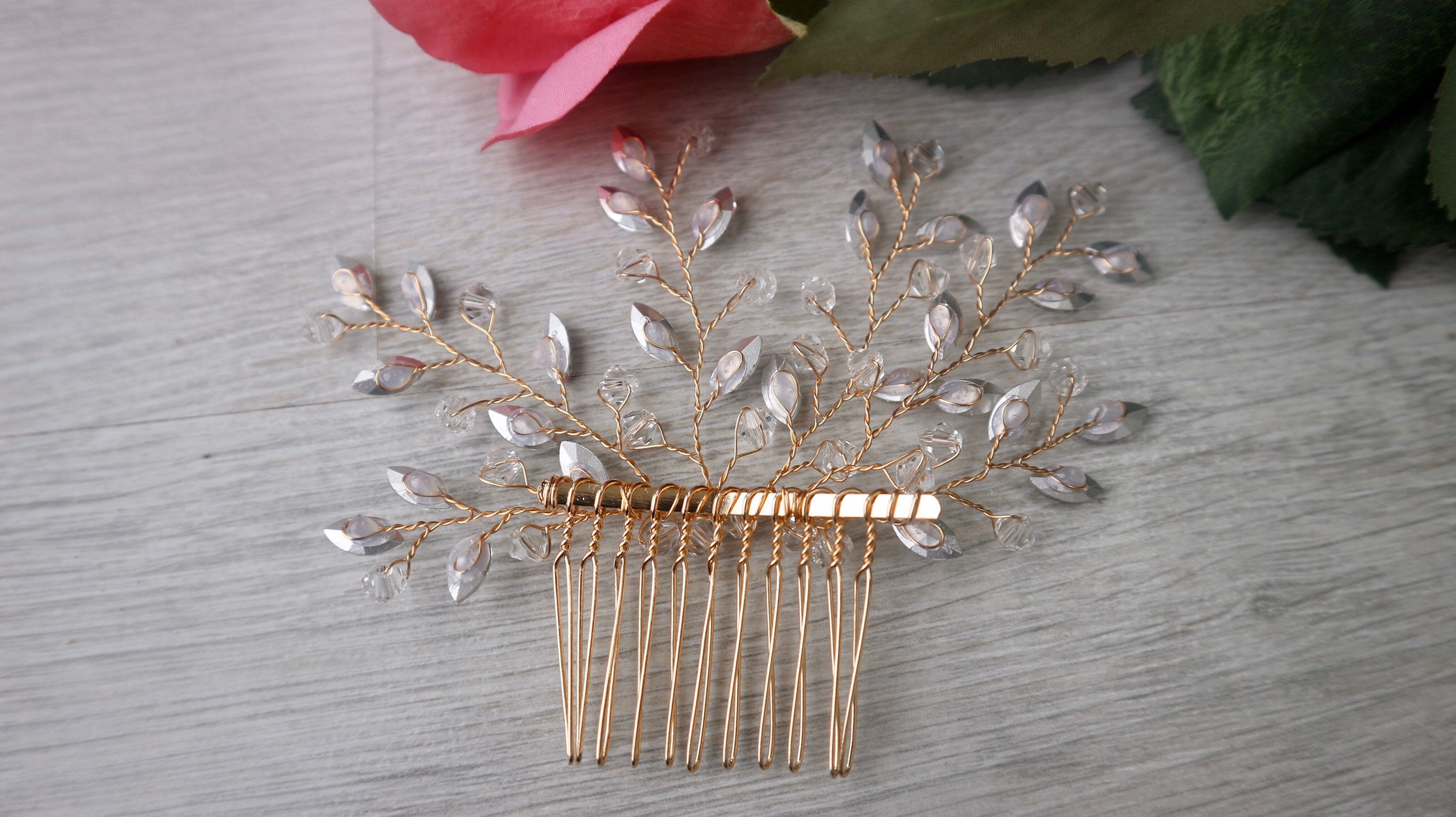 Gold Bridal Hair Comb Gold Vine Wire Hair Comb Crystal Hair | Etsy