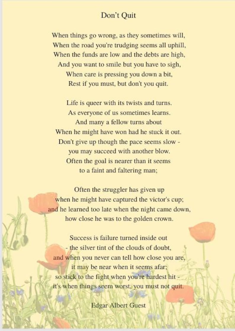 Don't Quit - Inspirational Poem - Digital Download - Etsy