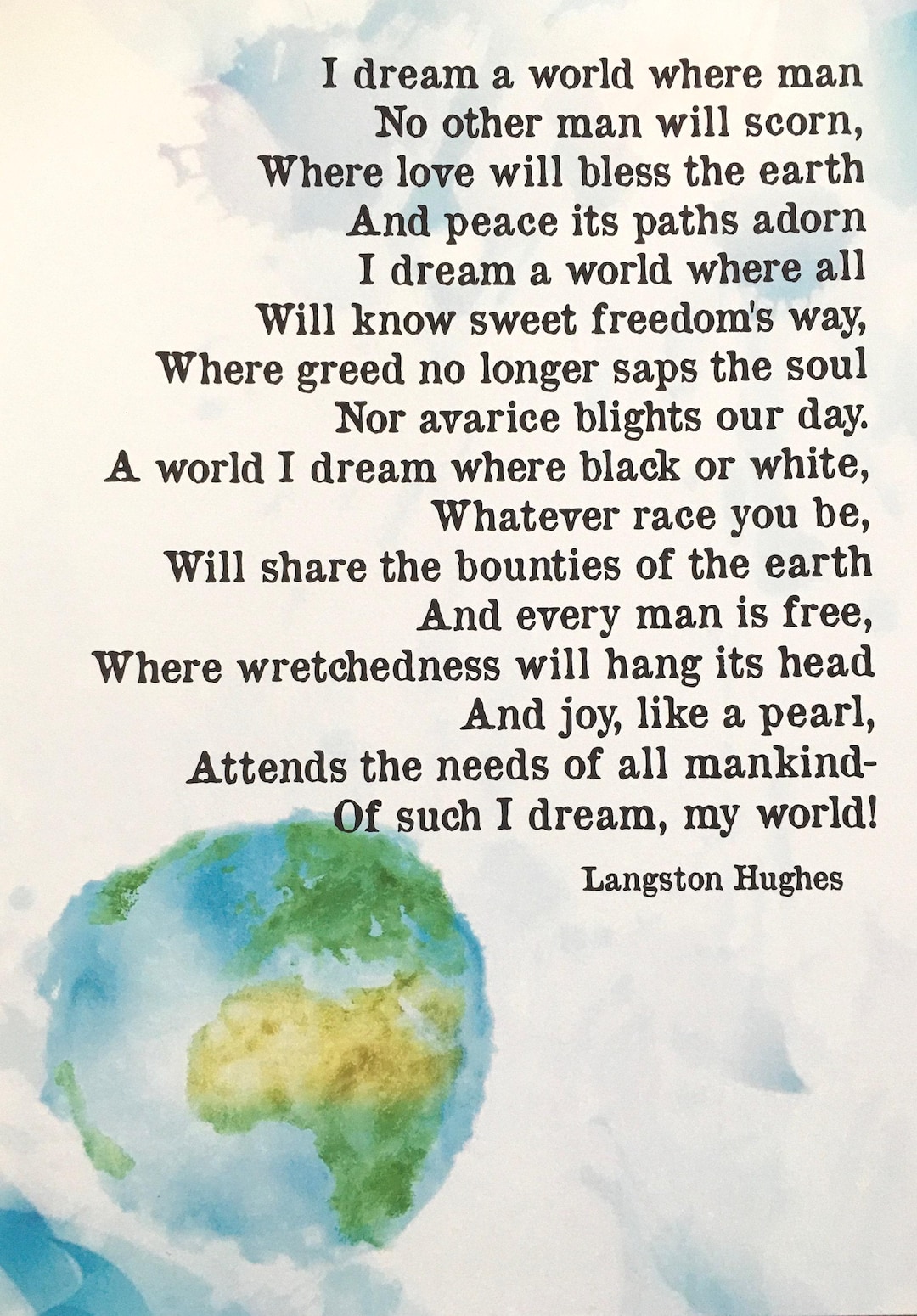 I Dream a World Poem by Langston Hughes, Unframed Print - Etsy