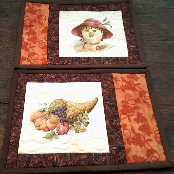 Fall/autumn Mug Rugs, Set of Two, Scarecrow, Cornucopia or Pumpkins ...