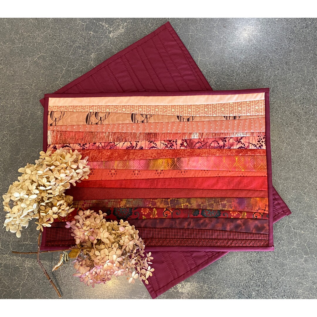 TWO Quilted Placemats in Rust Red. Handmade Mats for the Table and They ...