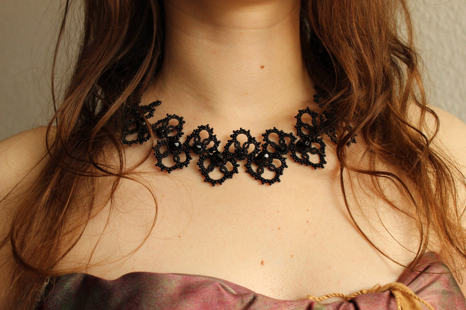 Black Lace Collar Filigree Necklace Tatting Beaded Openwork | Etsy