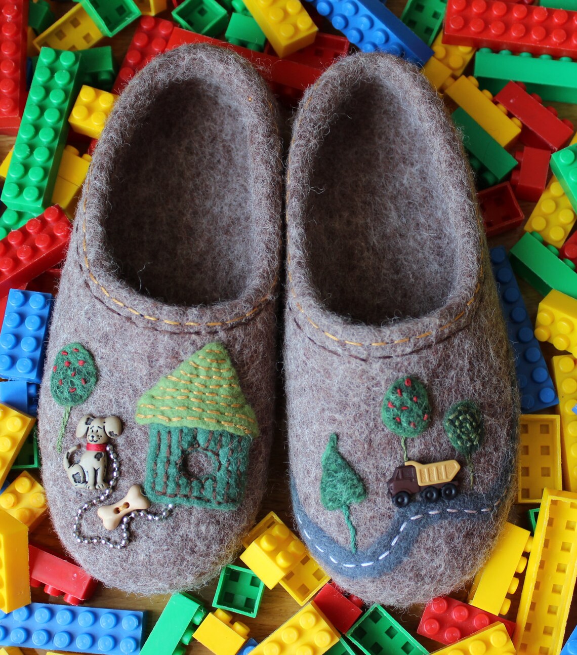 Grey Multicolor Kids Felt Slippers Patchwork Woolen Home Shoes - Etsy