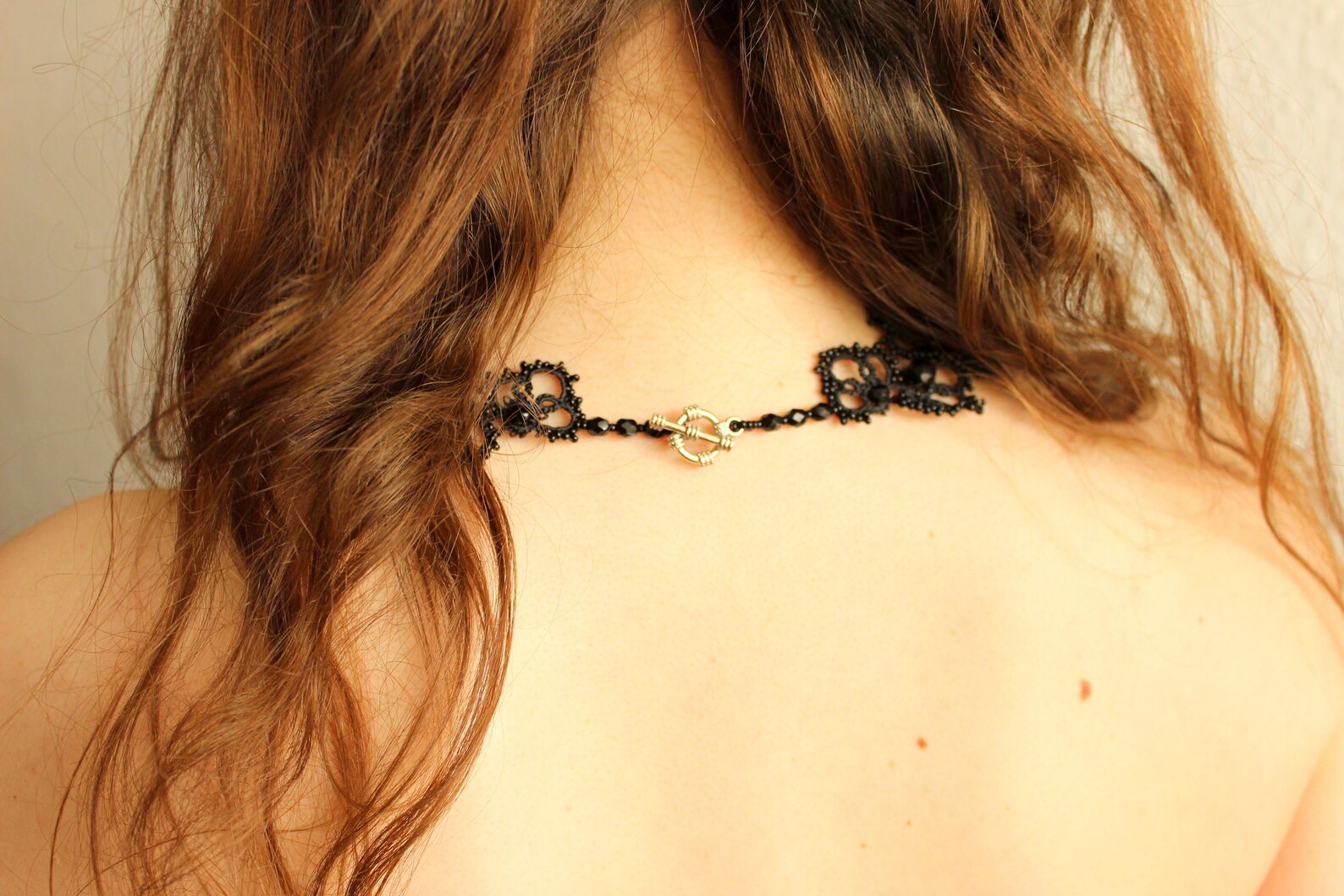 Black Lace Collar Filigree Necklace Tatting Beaded Openwork | Etsy