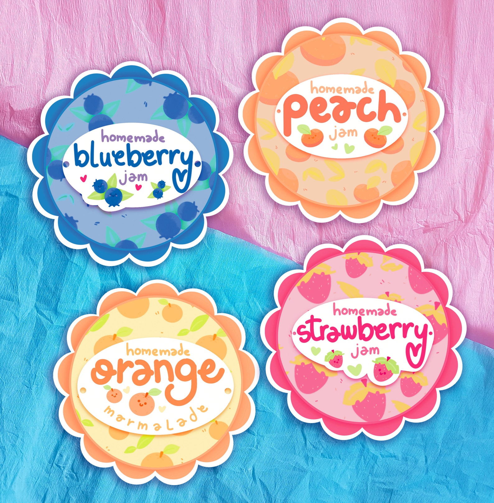 Cute Orange Marmalade Label, Strawberry Jam, Blueberry Jam, Peach Jam ...
