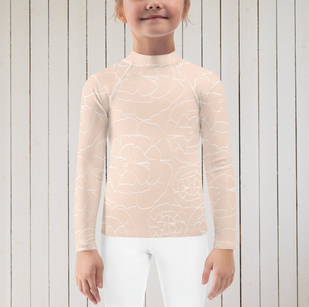 Pink With White Flowers Kids Rash Guard - Etsy