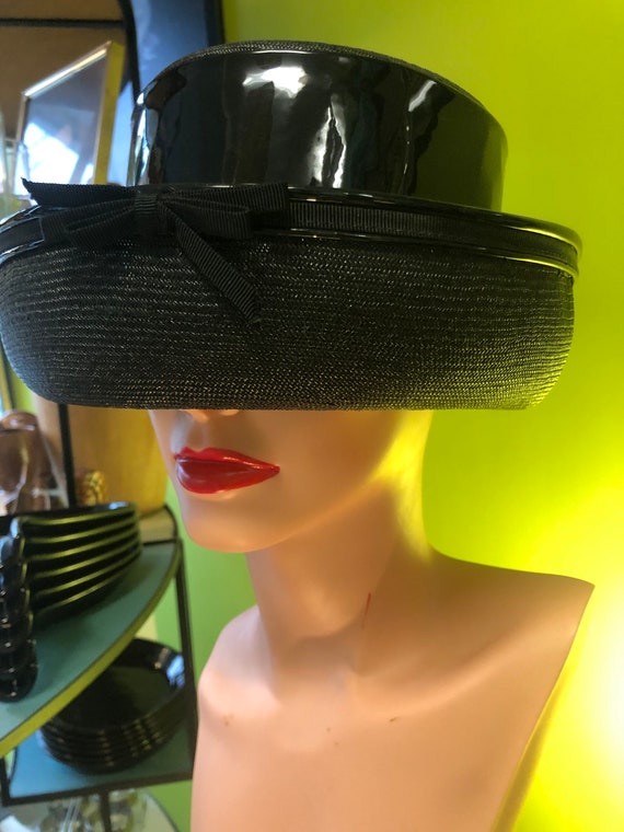 Vintage 1960s Mod Patent Leather and Straw Hat by Mar… - Gem