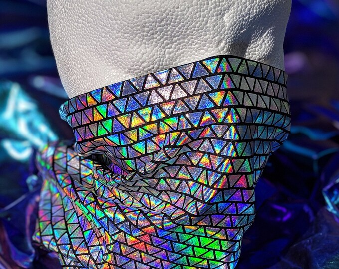 Holographic Iridescent Triangles Festival Bandana Mask - Etsy