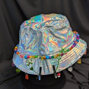 Silver and Rainbow Festival Holographic Charm Bucket Hat With Sprout ...