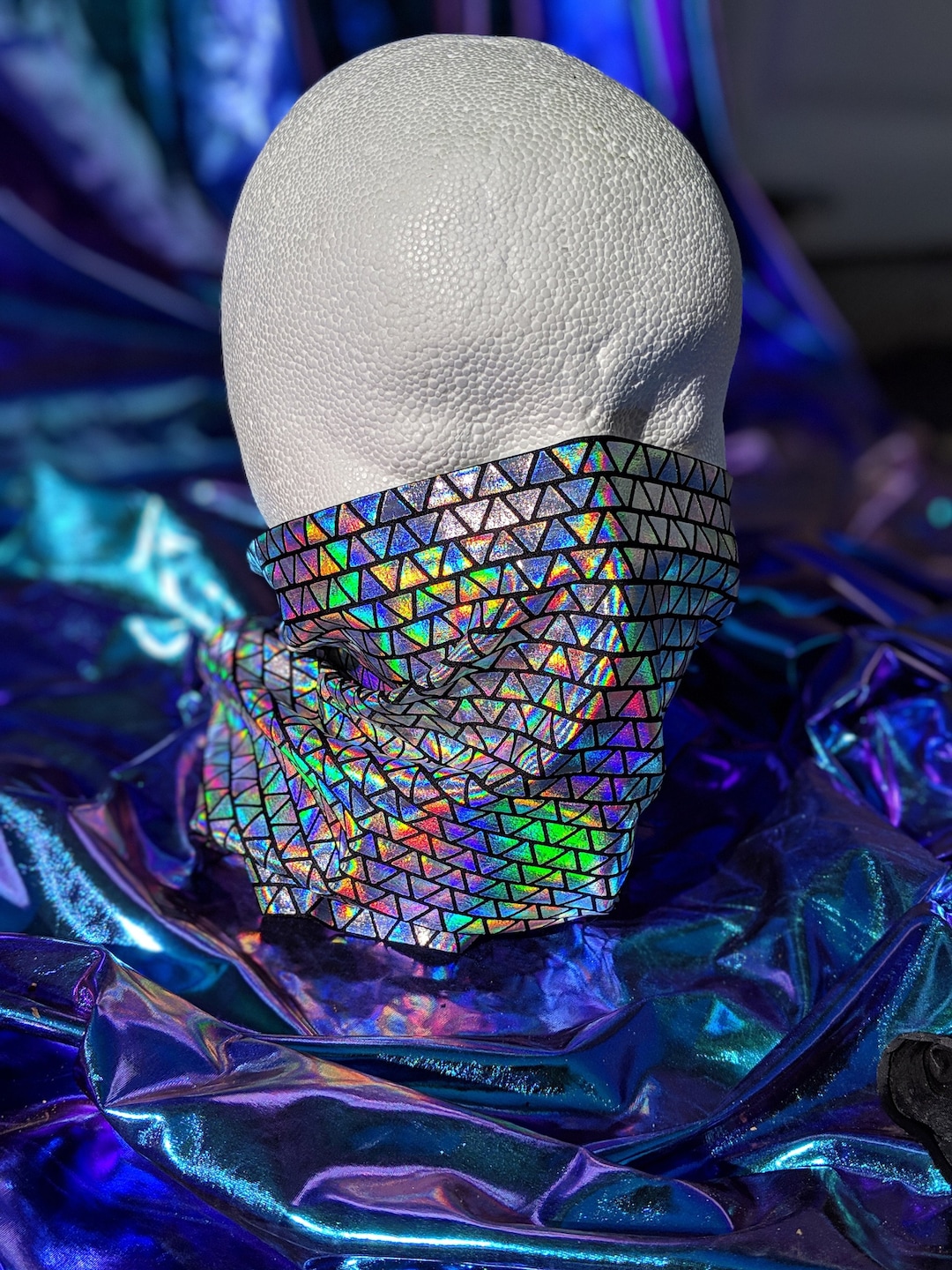 Holographic Iridescent Triangles Festival Bandana Mask - Etsy