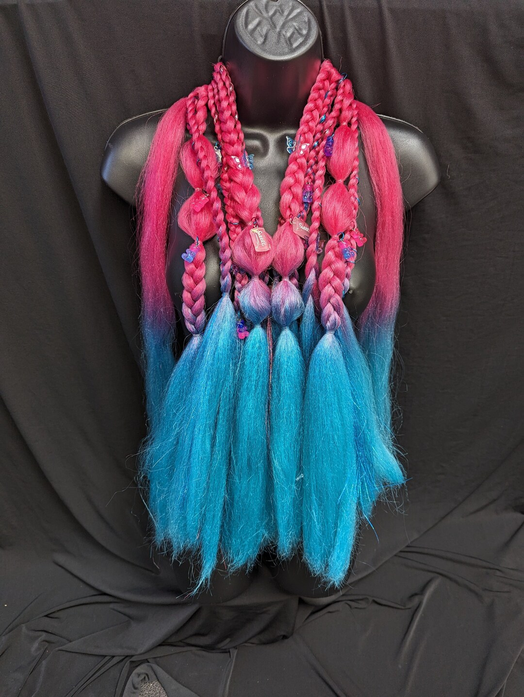 Pink and Aqua Blue Ombre Festival Braided Hair Extensions With ...