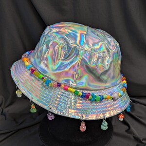 Silver and Rainbow Festival Holographic Charm Bucket Hat With Sprout ...