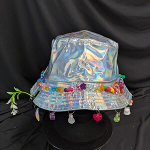 Silver and Rainbow Festival Holographic Charm Bucket Hat With Sprout ...