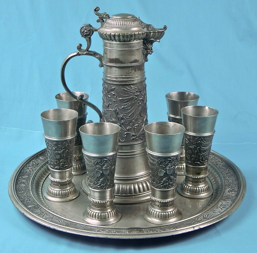 Vintage German Germany Bavarian Amberg Bayern Pewter Drinkware Set Tray ...