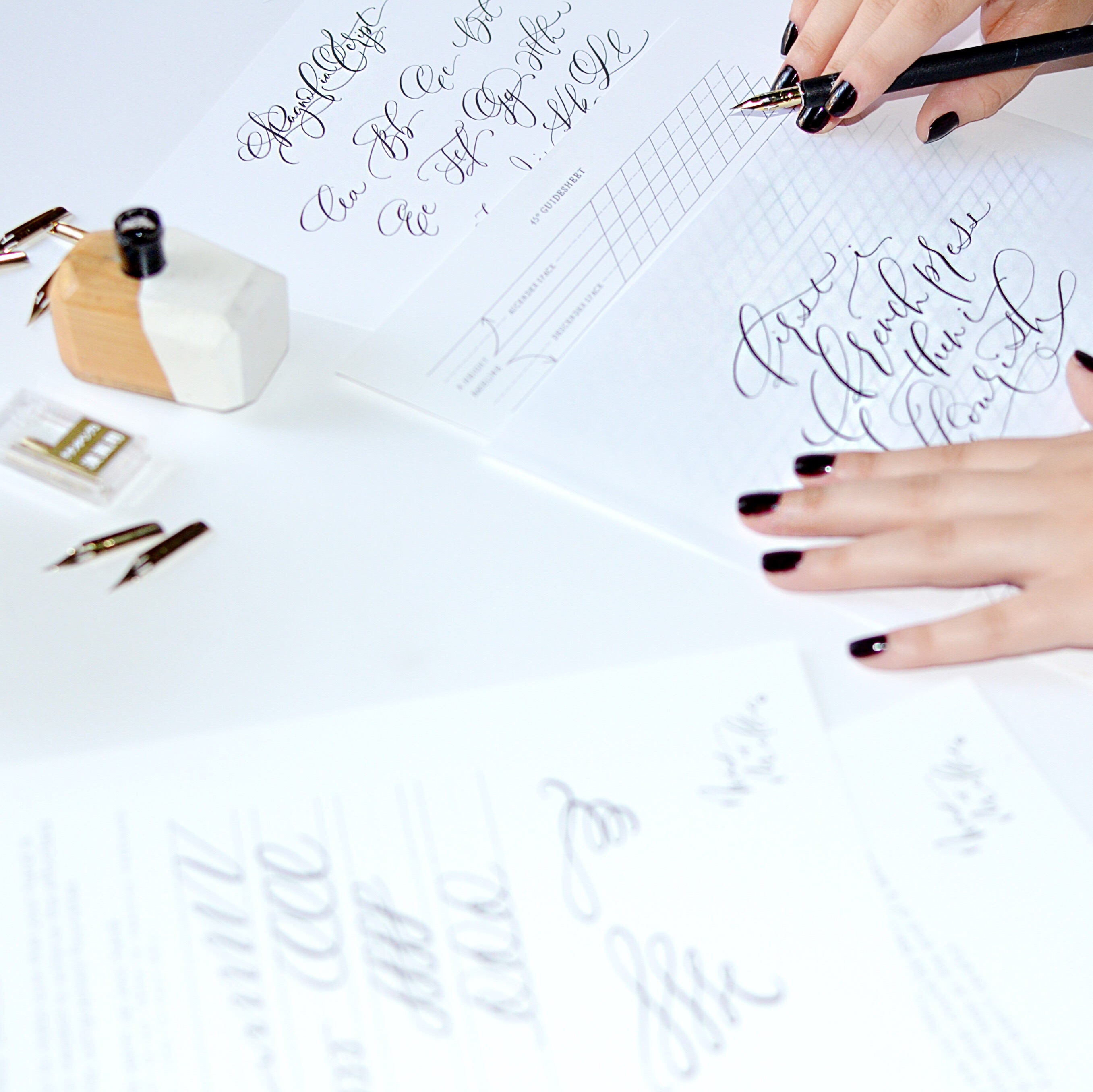 Basic Flourishing Worksheet Bundle Modern Calligraphy Alphabet Set ...