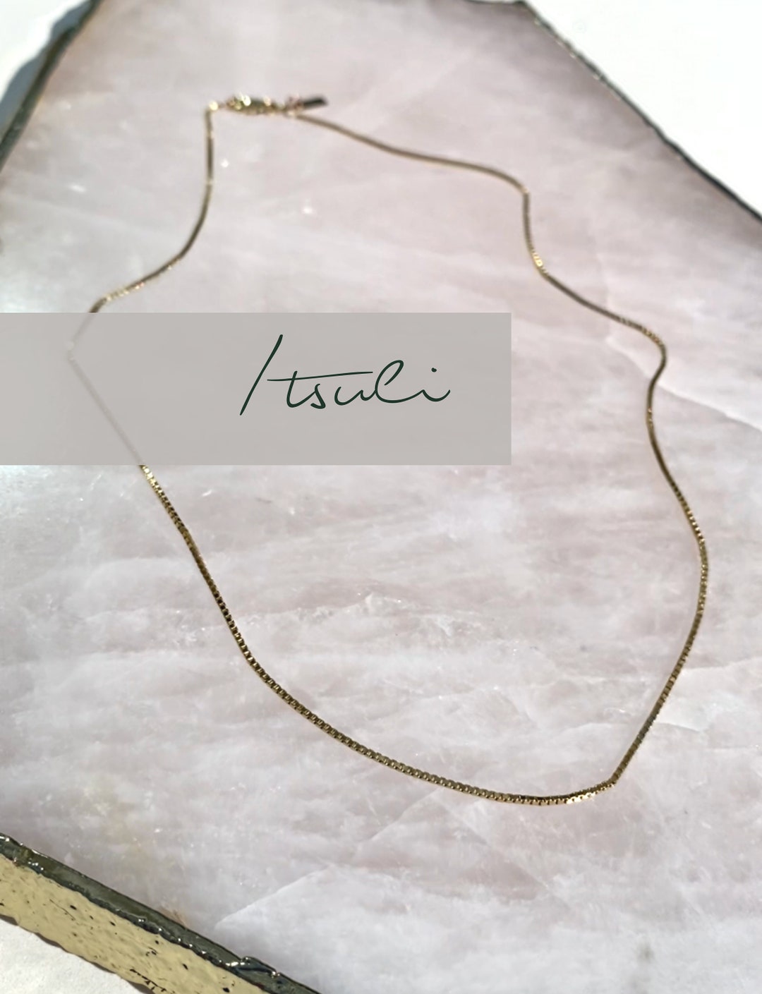 TSULI - 14K Solid Gold Box Chain Necklace - Dainty, Water-resistant ...