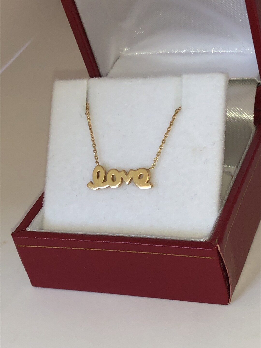 Solid 14K Yellow Gold LOVE Script Necklace Adjustable Length - Etsy