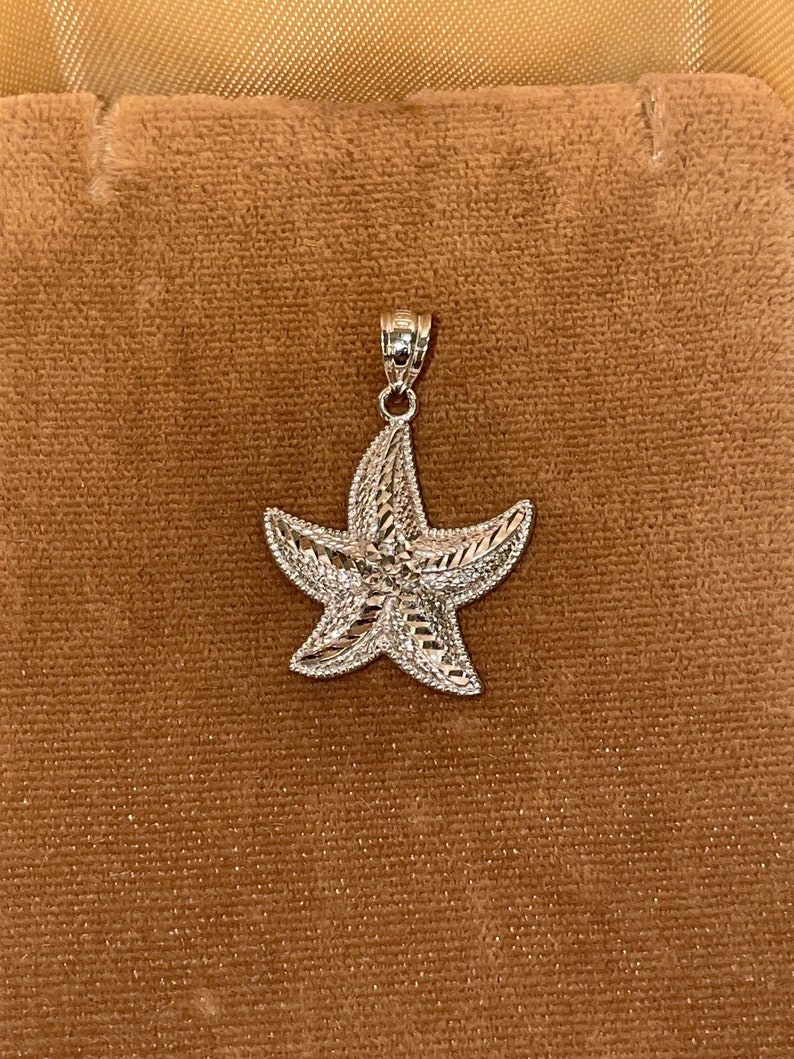 Solid Stamped 14K White Gold Starfish Charm Pendant for Necklace - Etsy