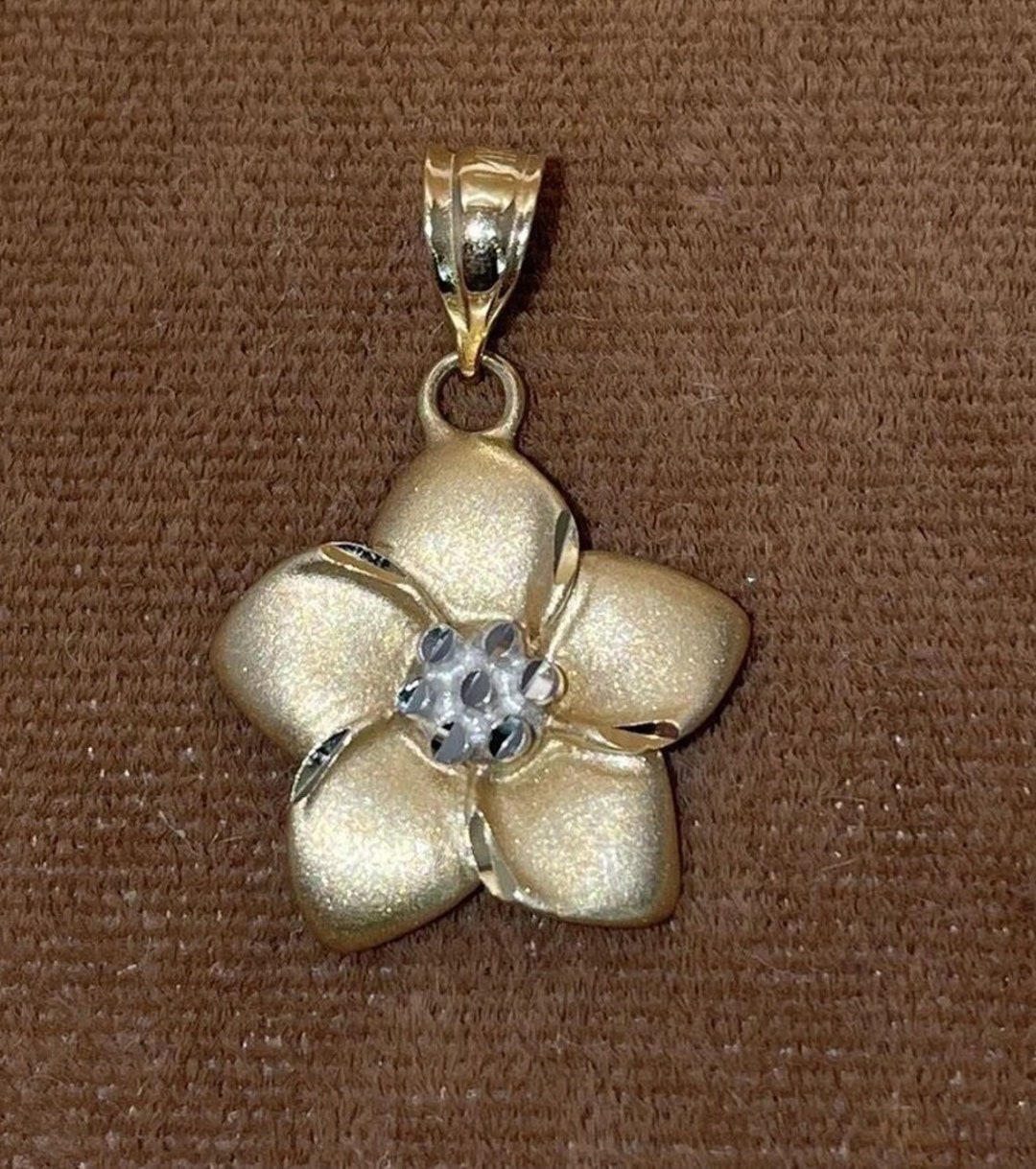 Solid Stamped 14K White Yellow Gold Flower Floral Pendant Charm for ...