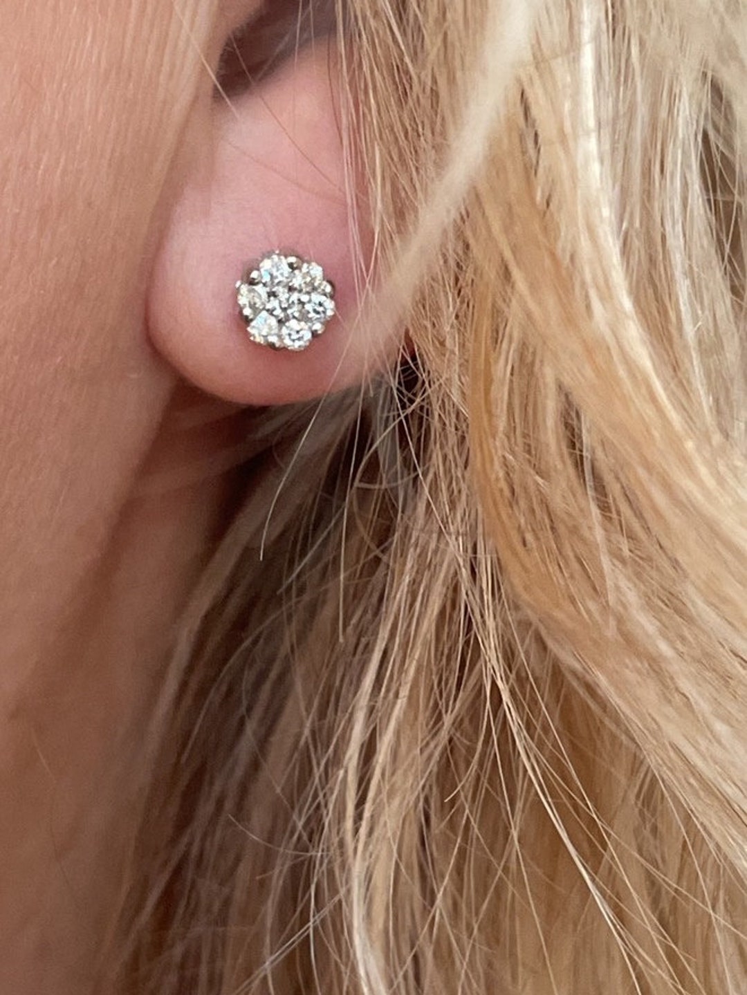 Real Solid Stamped 14K White Gold Natural Diamond 1/2CTW Floral Flower ...