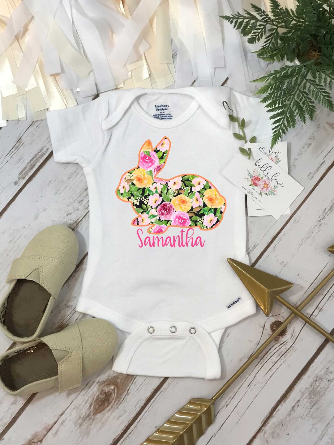 Easter Onesie®, Baby's First Easter, FLORAL BUNNY Onesie, Personalized ...