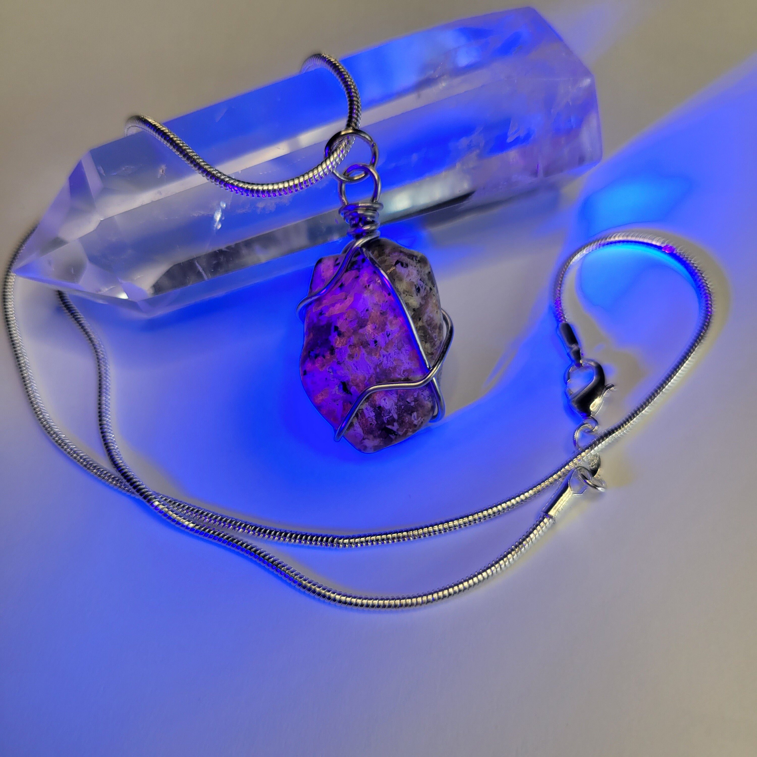 Tumbled Hackmanite Necklace, Wire Wrapped, Grey Colored Hackmanite ...