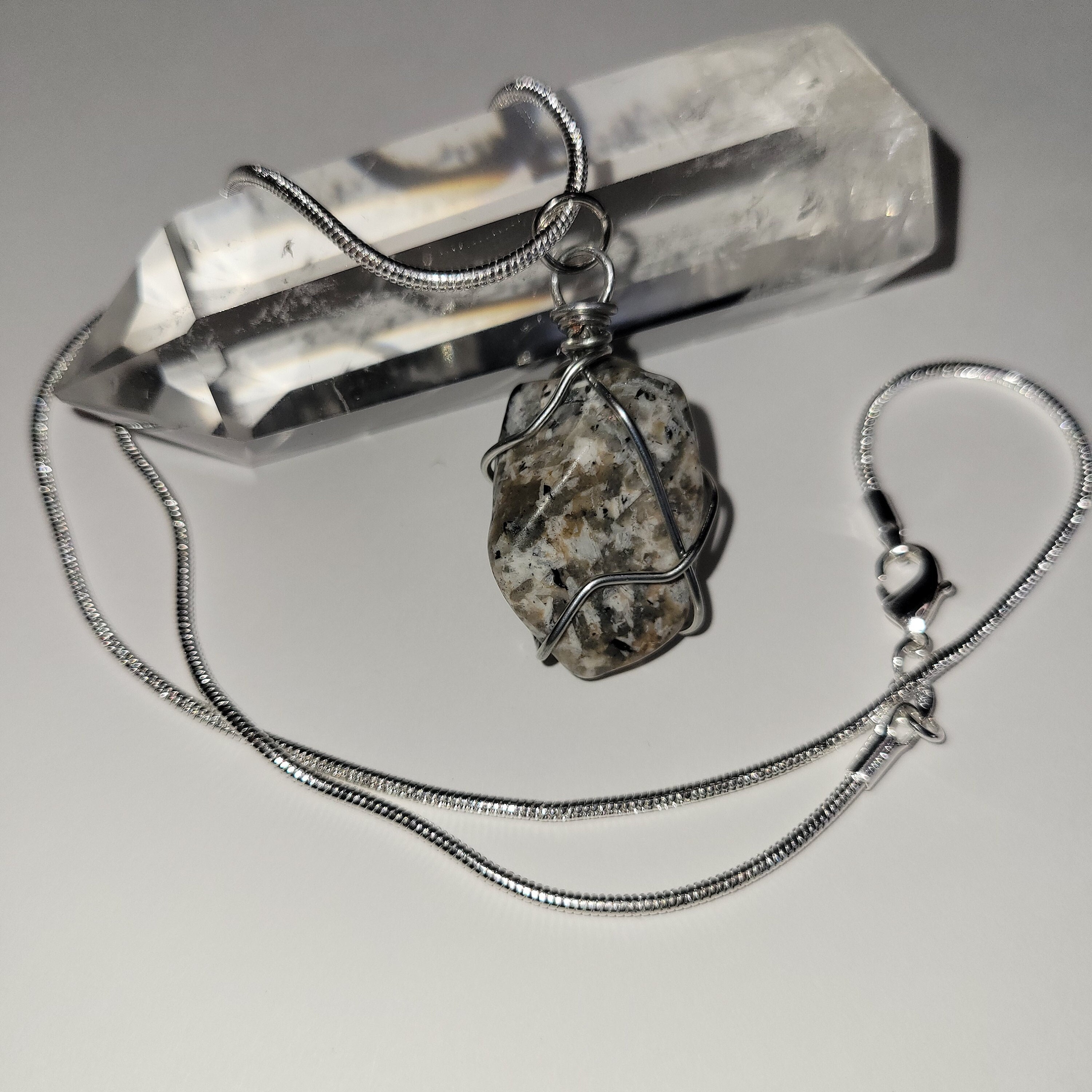 Tumbled Hackmanite Necklace, Wire Wrapped, Grey Colored Hackmanite ...