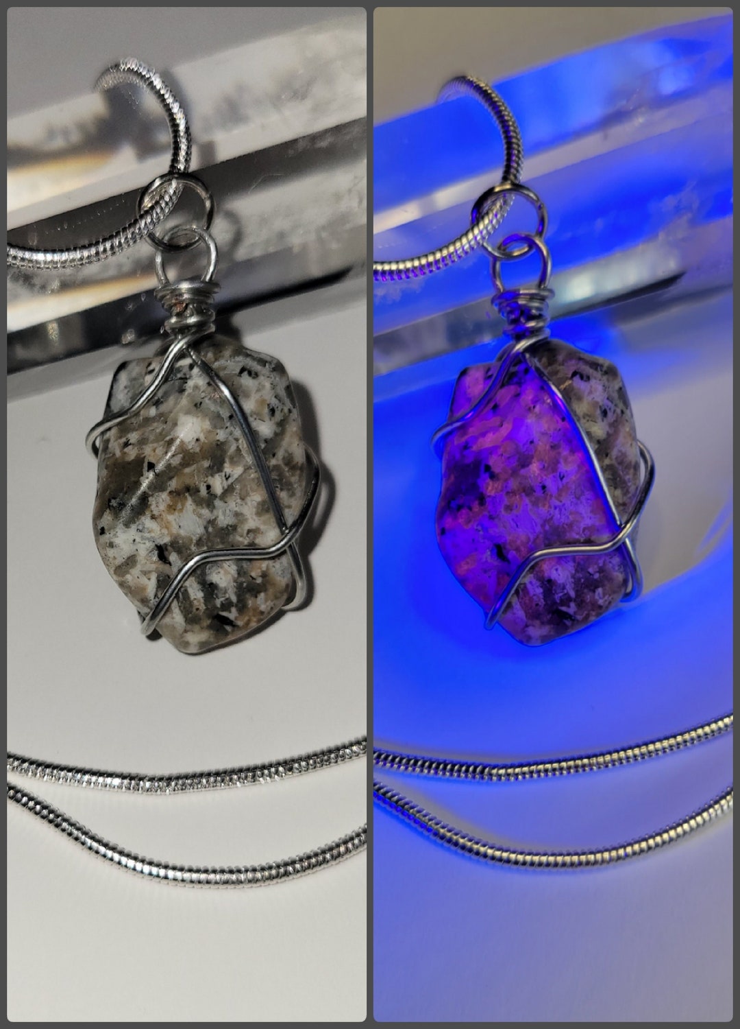 Tumbled Hackmanite Necklace, Wire Wrapped, Grey Colored Hackmanite ...