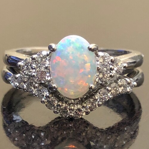 14K White Gold Opal Engagement Ring Matching Set White Gold - Etsy