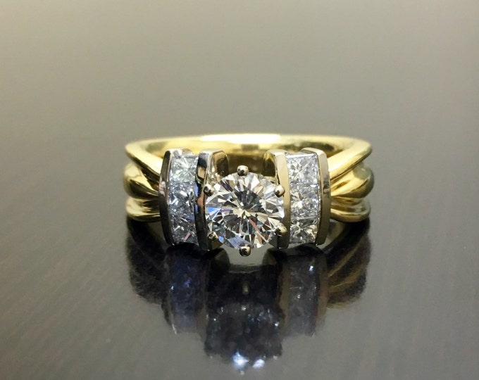 18K Yellow Gold Diamond Engagement Ring 18K Gold Diamond - Etsy