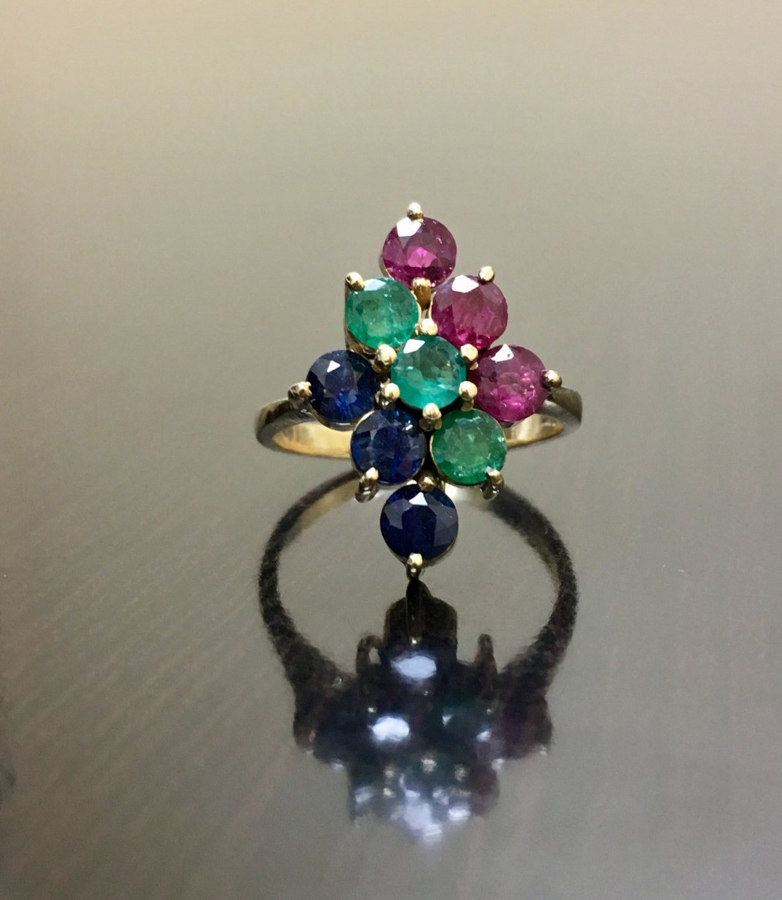 14K Yellow Gold Emerald Sapphire Ruby Engagement Ring 14K | Etsy