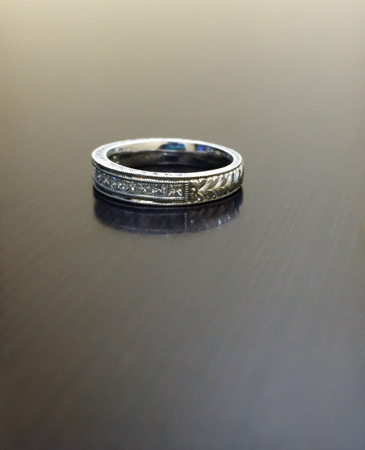 Platinum Diamond Engagement Band Art Deco Engraved Platinum | Etsy