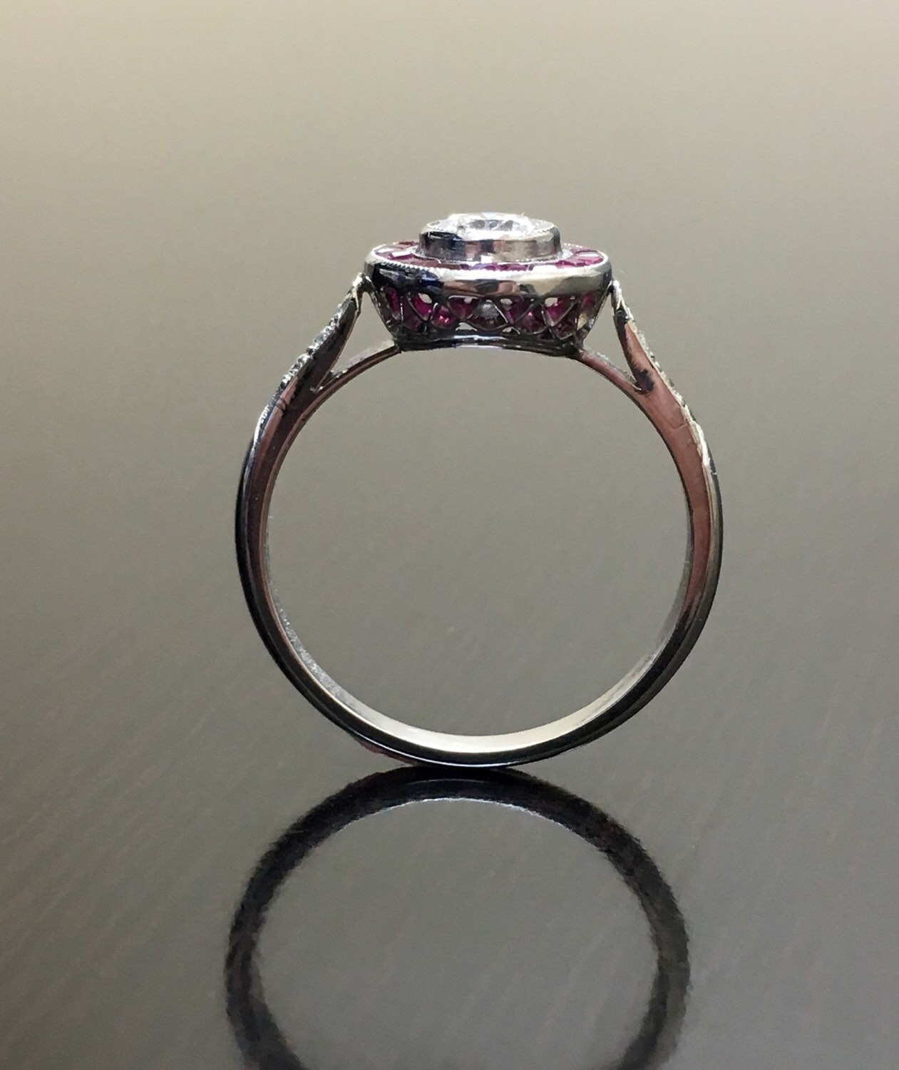 Art Deco Platinum Halo Ruby Diamond Engagement Ring Platinum - Etsy