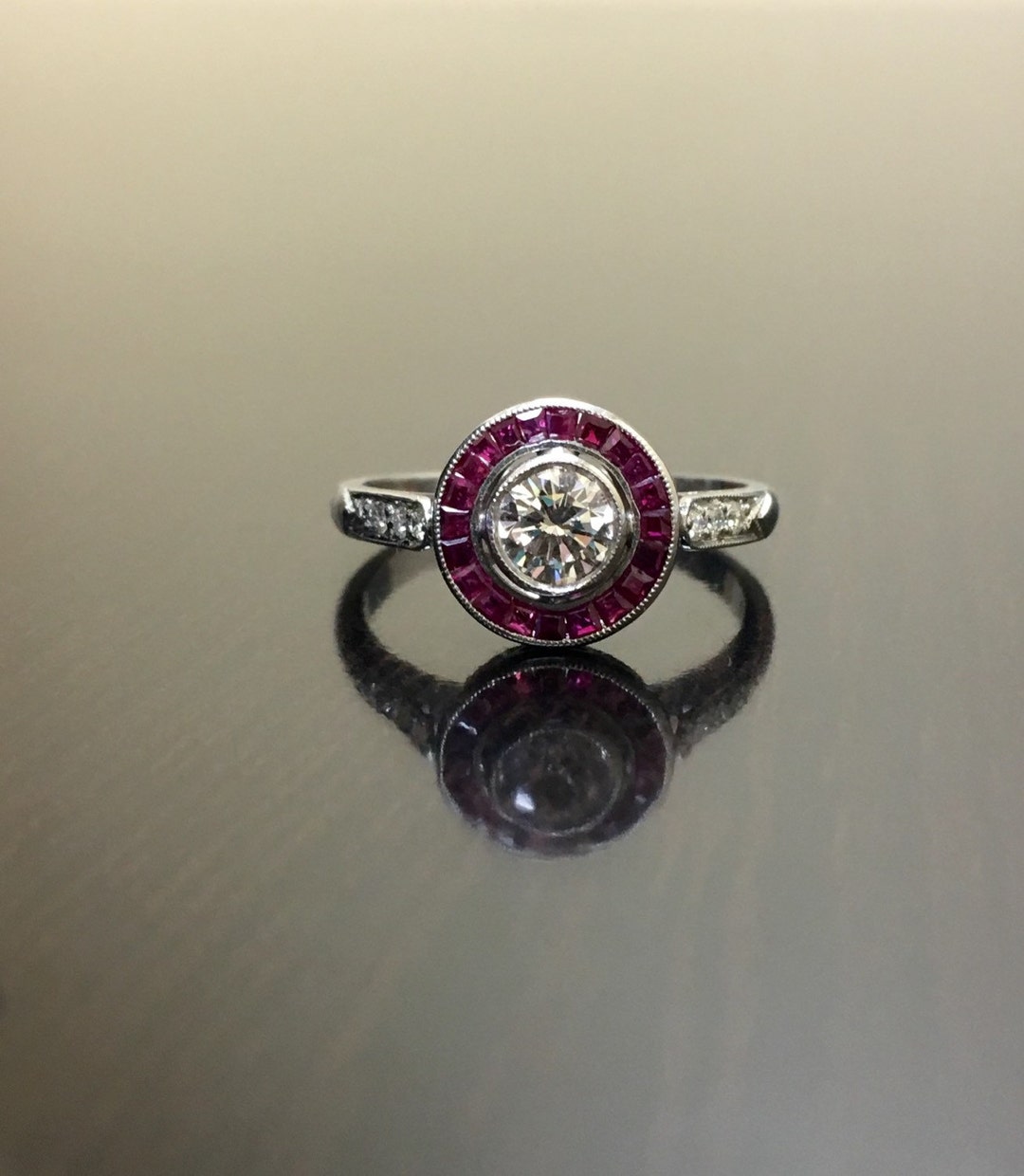 Art Deco Platinum Halo Ruby Diamond Engagement Ring - Platinum Art Deco ...