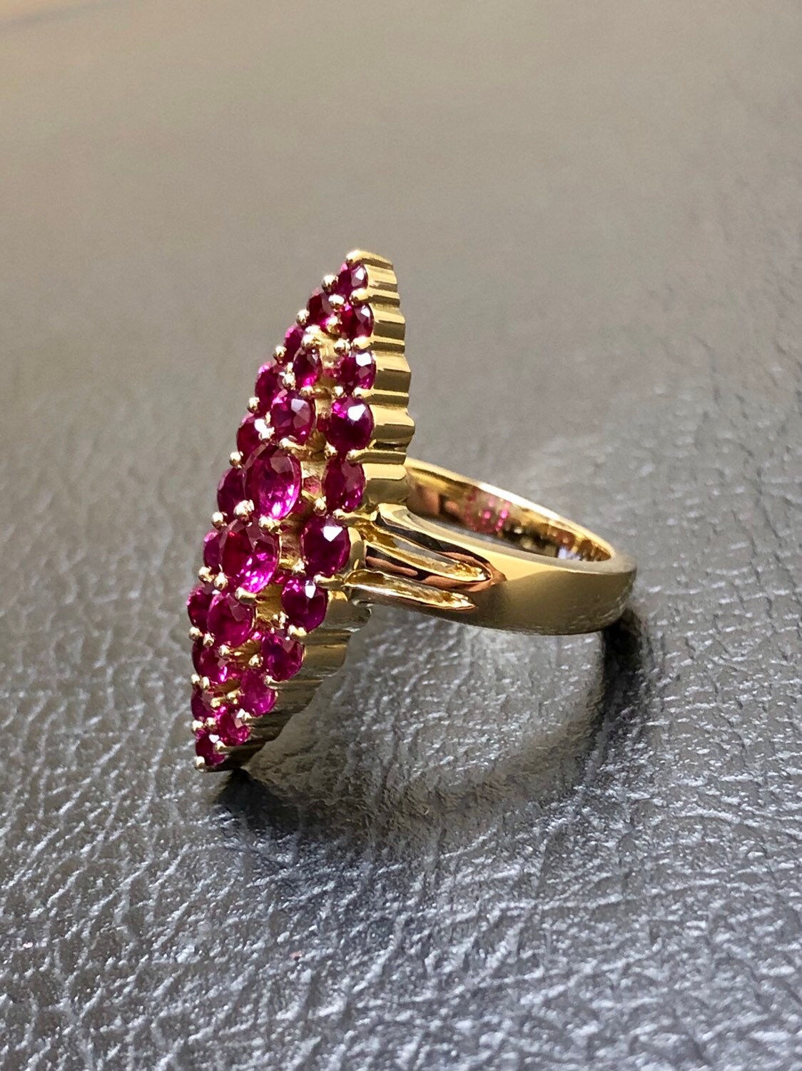 Custom Made Almond Shape 18K Yellow Gold Cluster Genuine Ruby | Etsy
