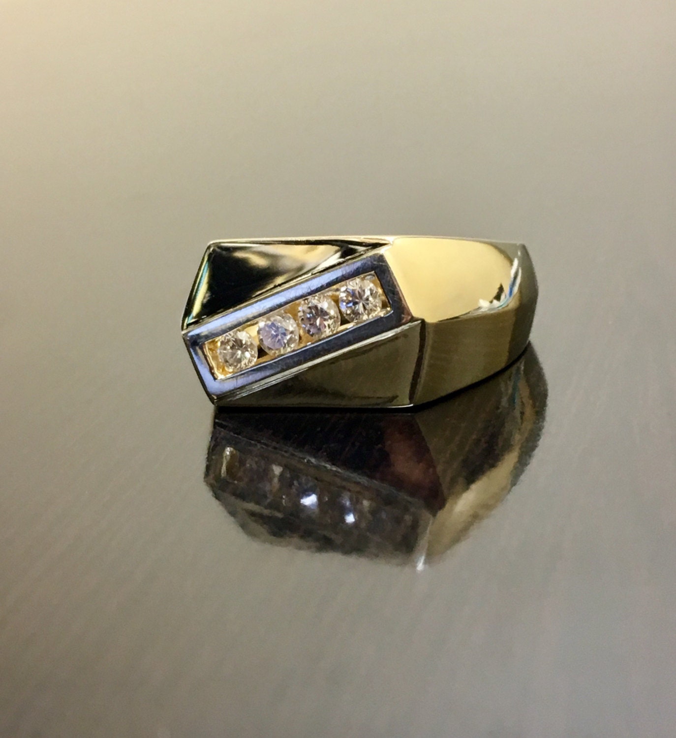 14K Yellow Gold mannen Diamond trouwring 14K goud mannen | Etsy