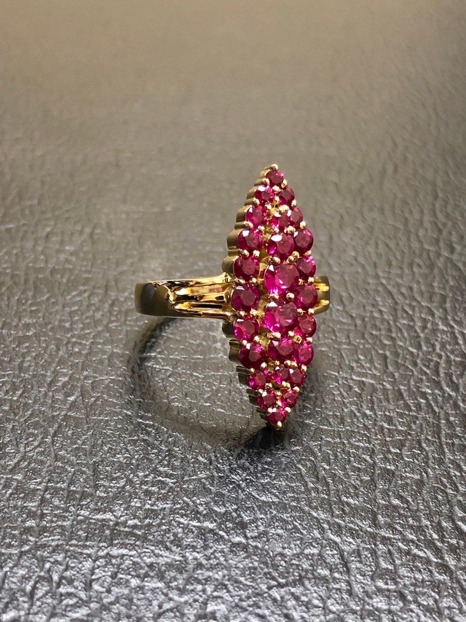 Custom Made Almond Shape 18K Yellow Gold Cluster Genuine Ruby Ring - Etsy