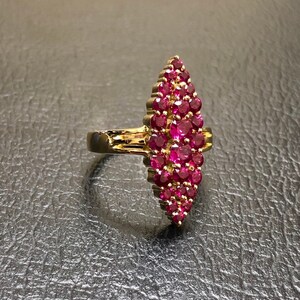 Custom Made Almond Shape 18K Yellow Gold Cluster Genuine Ruby Ring - Etsy