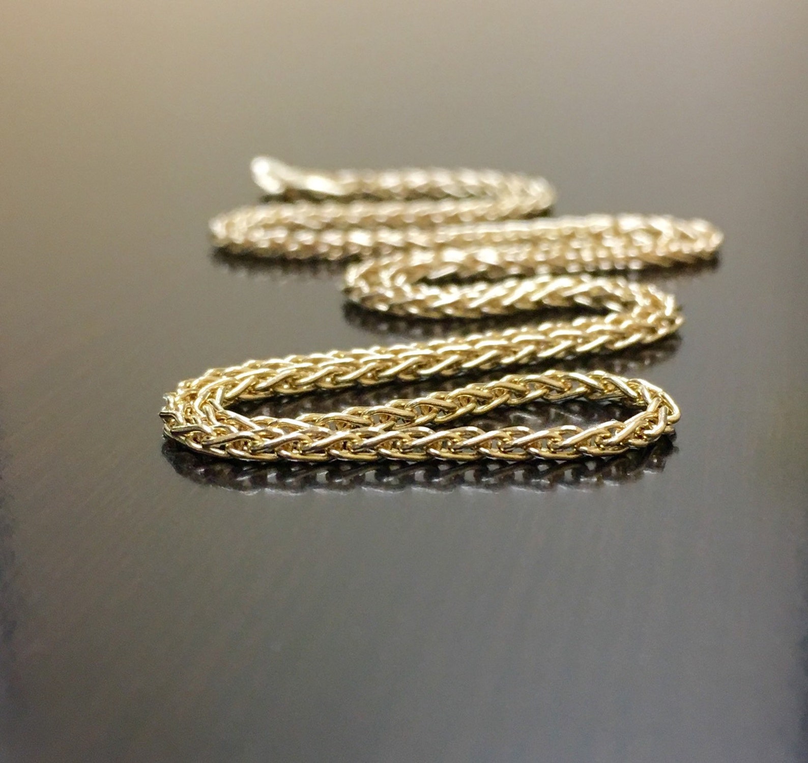 14K Yellow Gold Wheat Necklace 14K Yellow Gold Chain 14K | Etsy