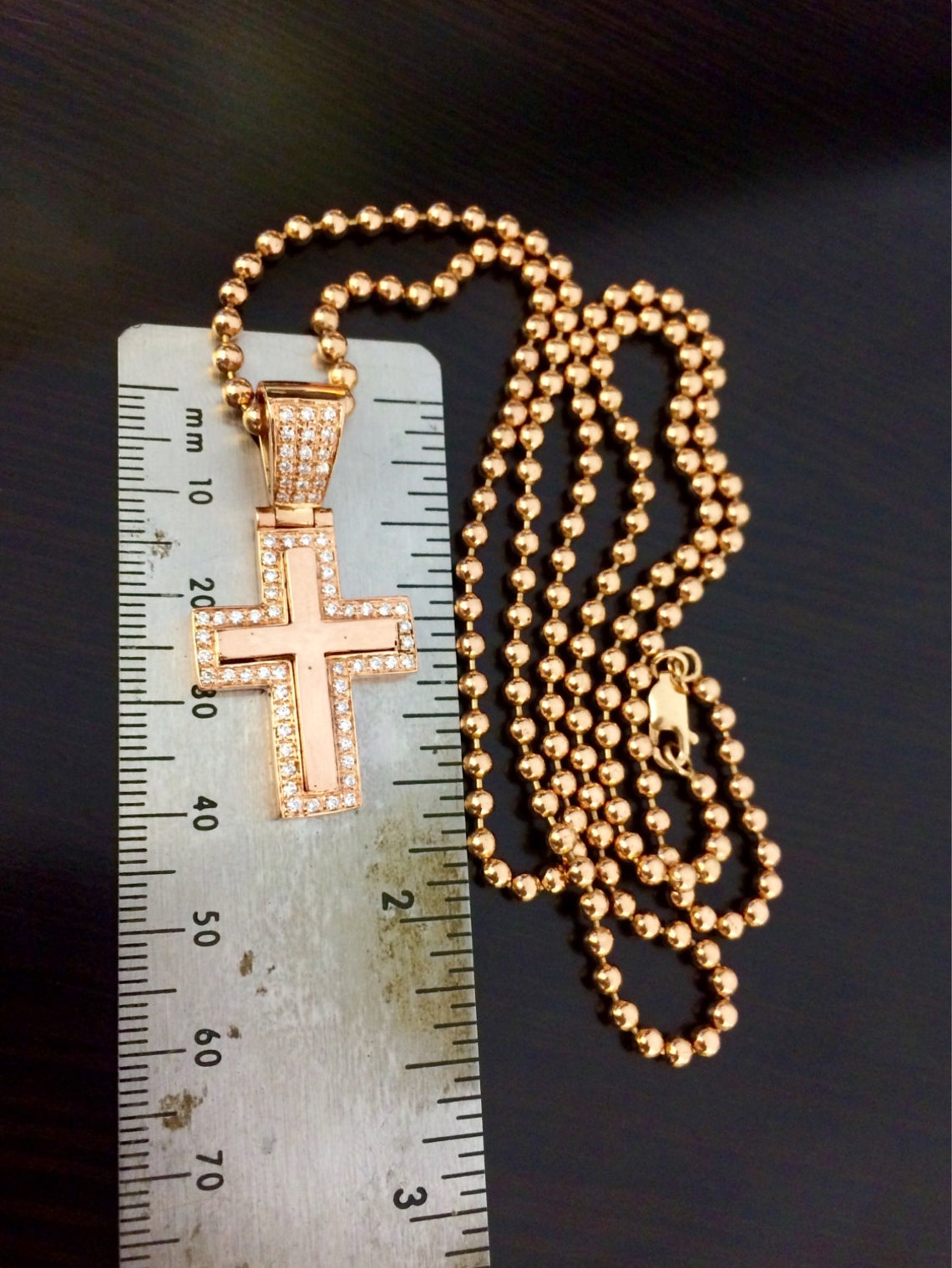 Modern Handmade 14K Rose Gold Bead Necklace With Pave Diamond | Etsy