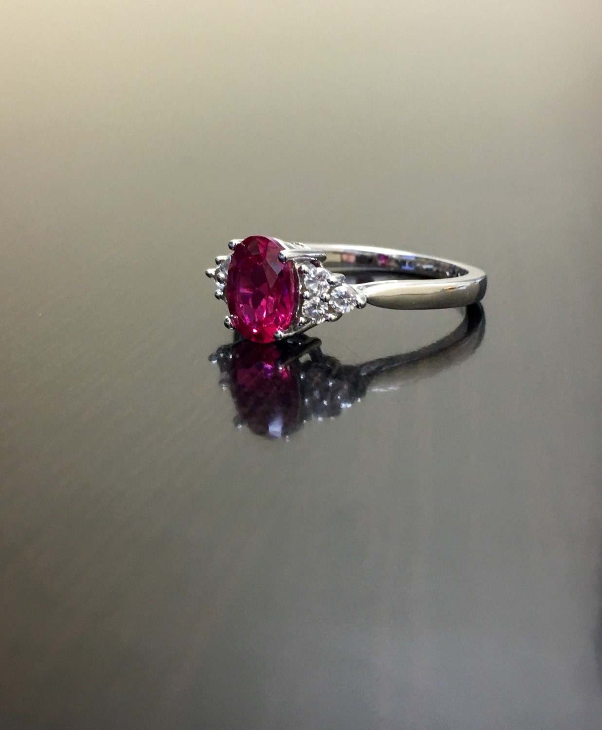 Art Deco Ruby Engagement Ring White Sapphire Art Deco Ruby | Etsy