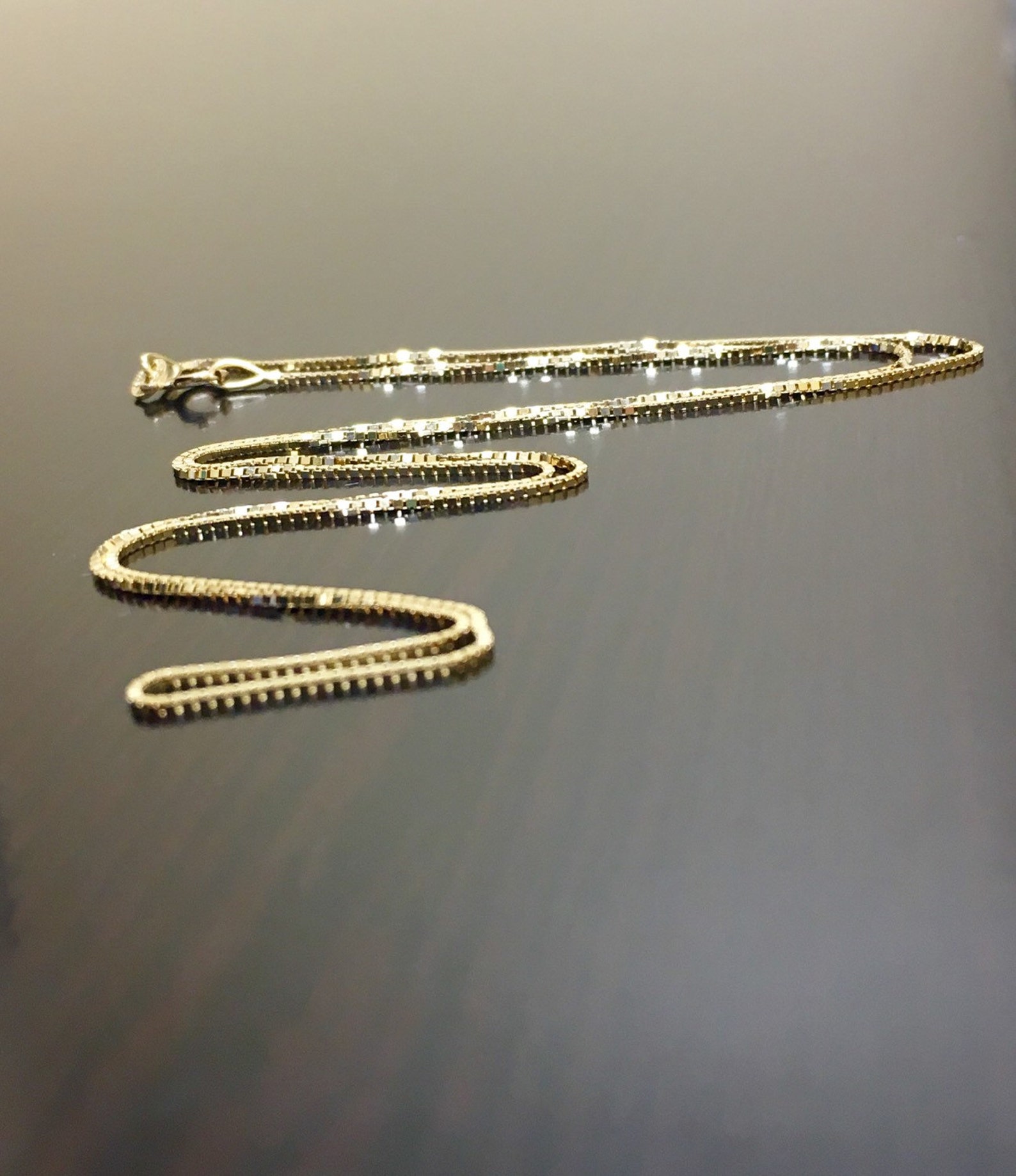 18K Yellow Gold Box Chain Box Chain 18K Gold Necklace 18K - Etsy