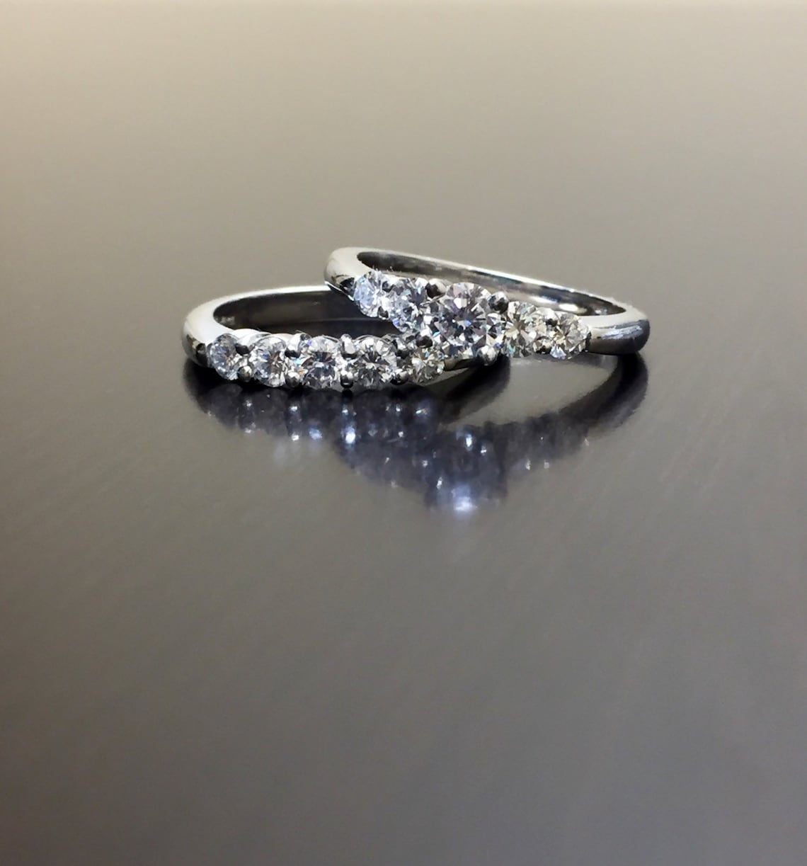 Platinum Diamond Engagement Ring Bridal Set Platinum Five | Etsy