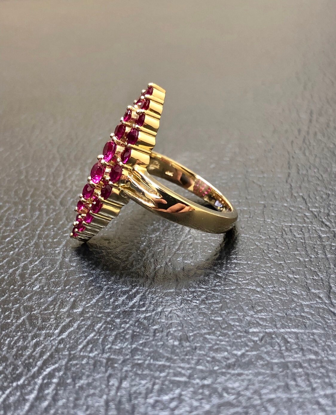 Custom Made Almond Shape 18K Yellow Gold Cluster Genuine Ruby | Etsy