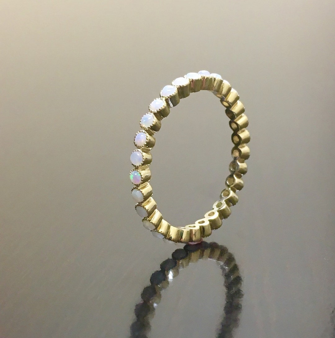 18K Yellow Gold Eternity Opal Engagement Band - 18K Gold Art Deco Opal ...